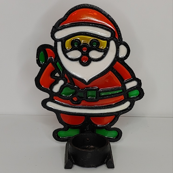 Vintage | Holiday | Vintage Stained Glass Santa Candle Holder Metal ...